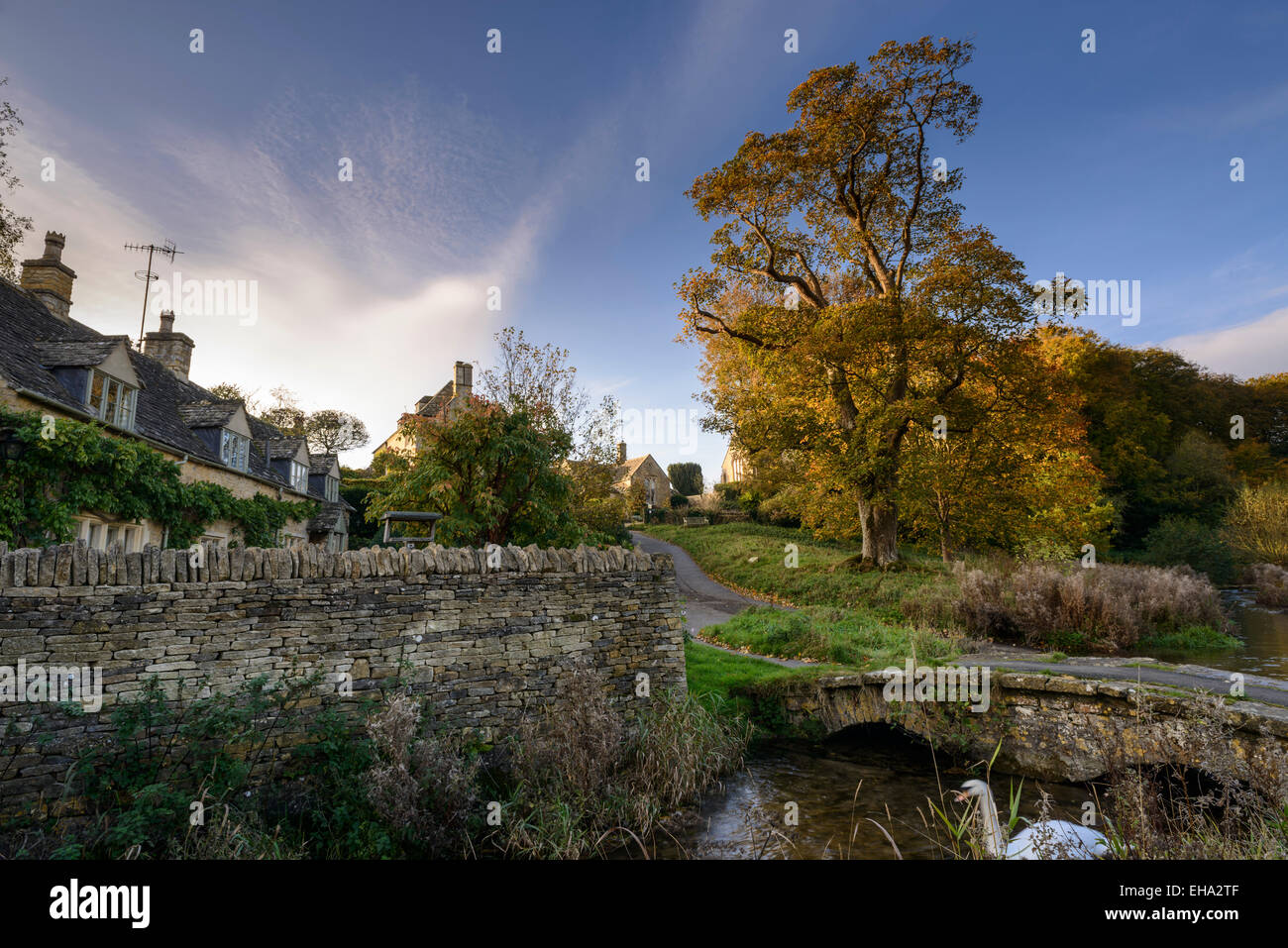 View of Cotswold village Upper Slaughter in Gloucestershire early in ...