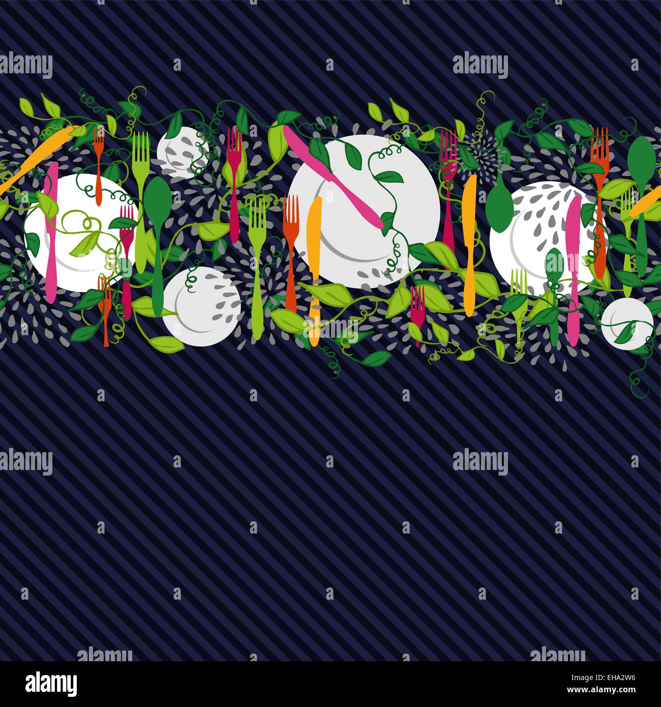 Silverware, dish and food kitchen elements design seamless pattern ...