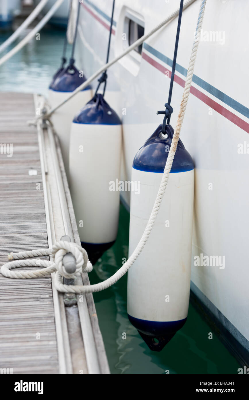 Sailboat Side Fenders CloseUp. Boat protection. Vertical shot Stock ...