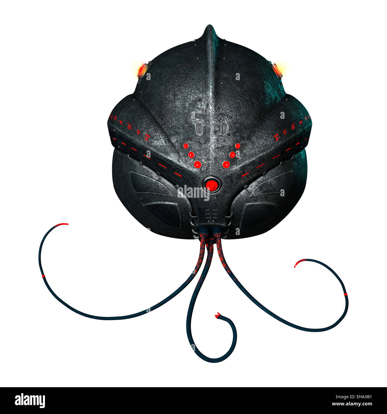 3D digital render of a black alien space ship isolated on white ...