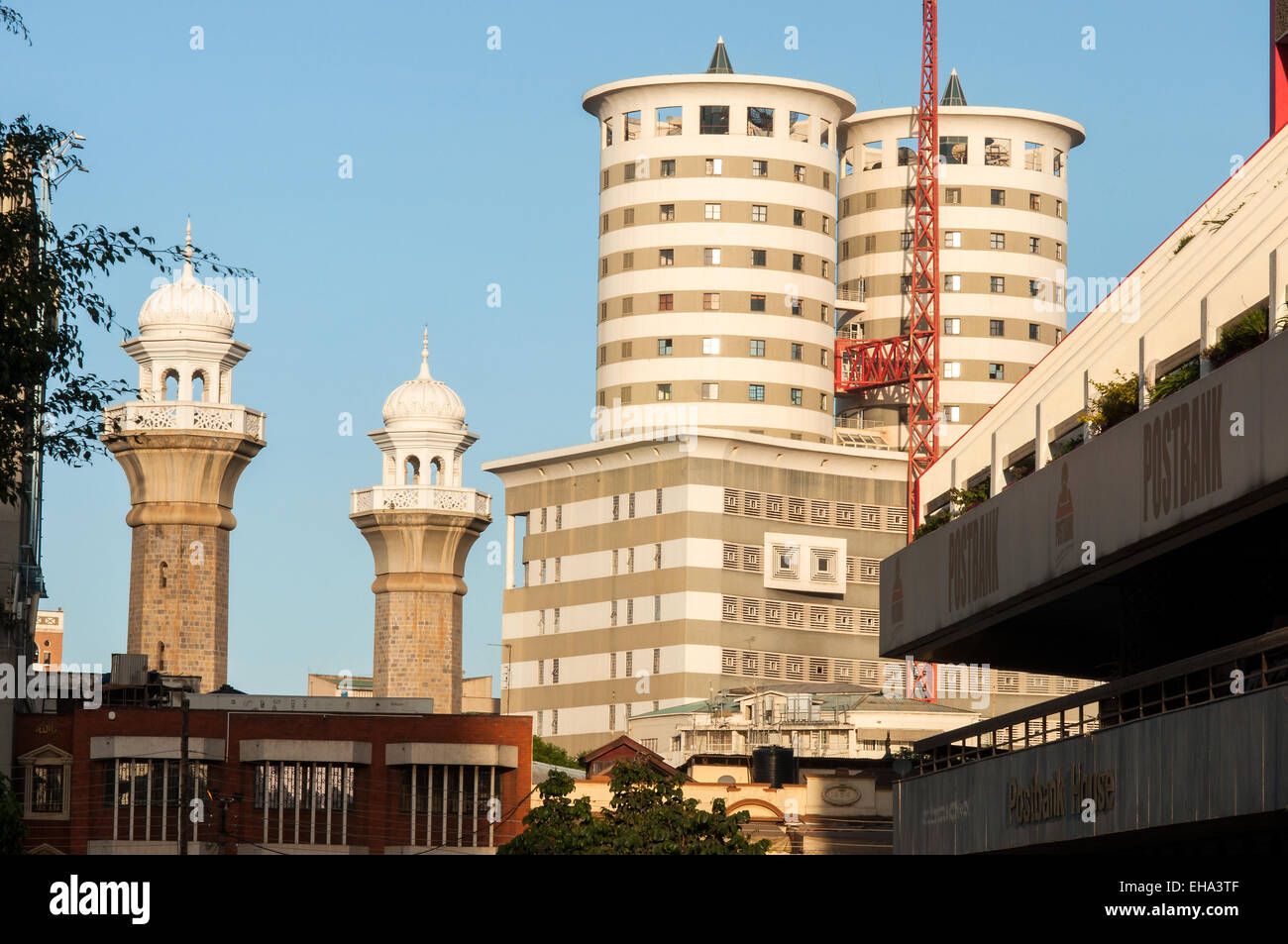 Jamia Mosque minartets and Nation Centre, Nairobi, Kenya Stock Photo ...