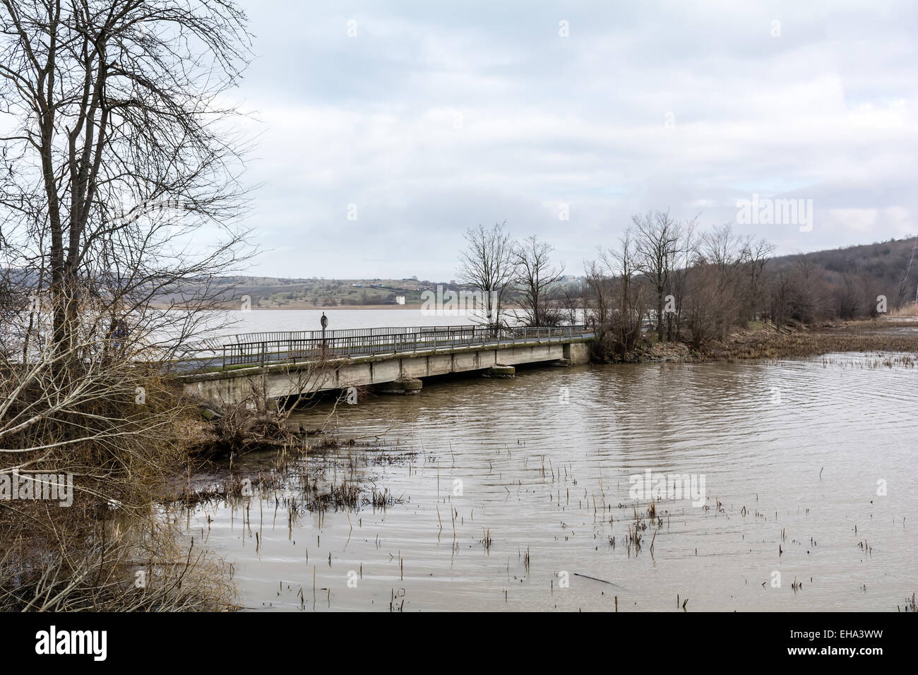 Flood - a natural phenomenon. Spilled lake submerged fields Stock Photo ...