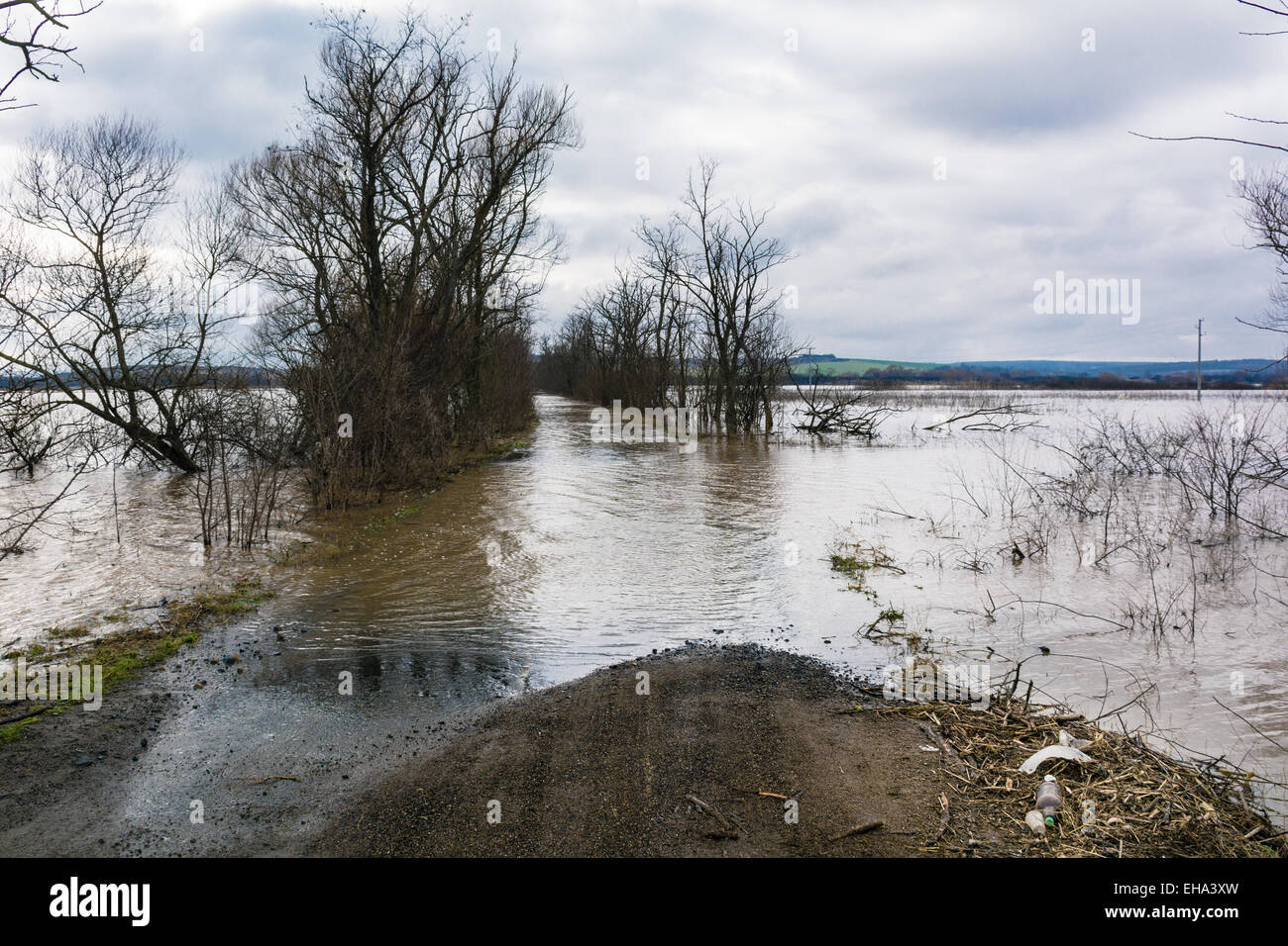 Flood - a natural phenomenon. Spilled lake submerged fields Stock Photo ...