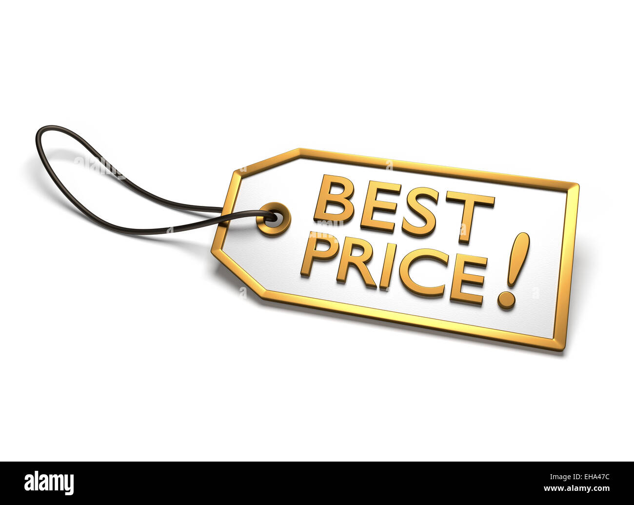 Best price badge. White sticker with golden border and string attached ...