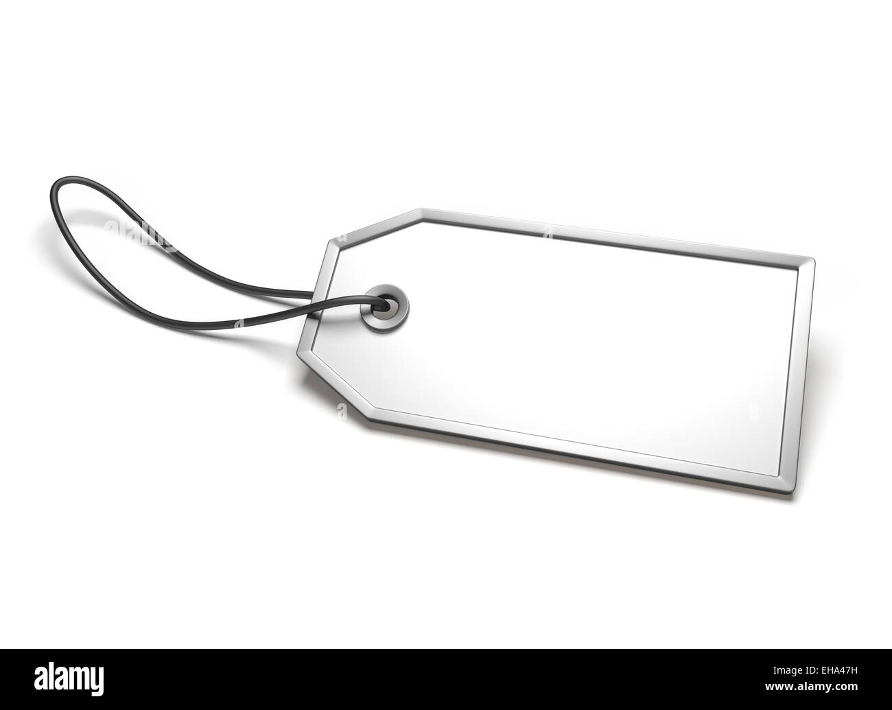 Empty blank badge with silver border and string attached, isolated on ...