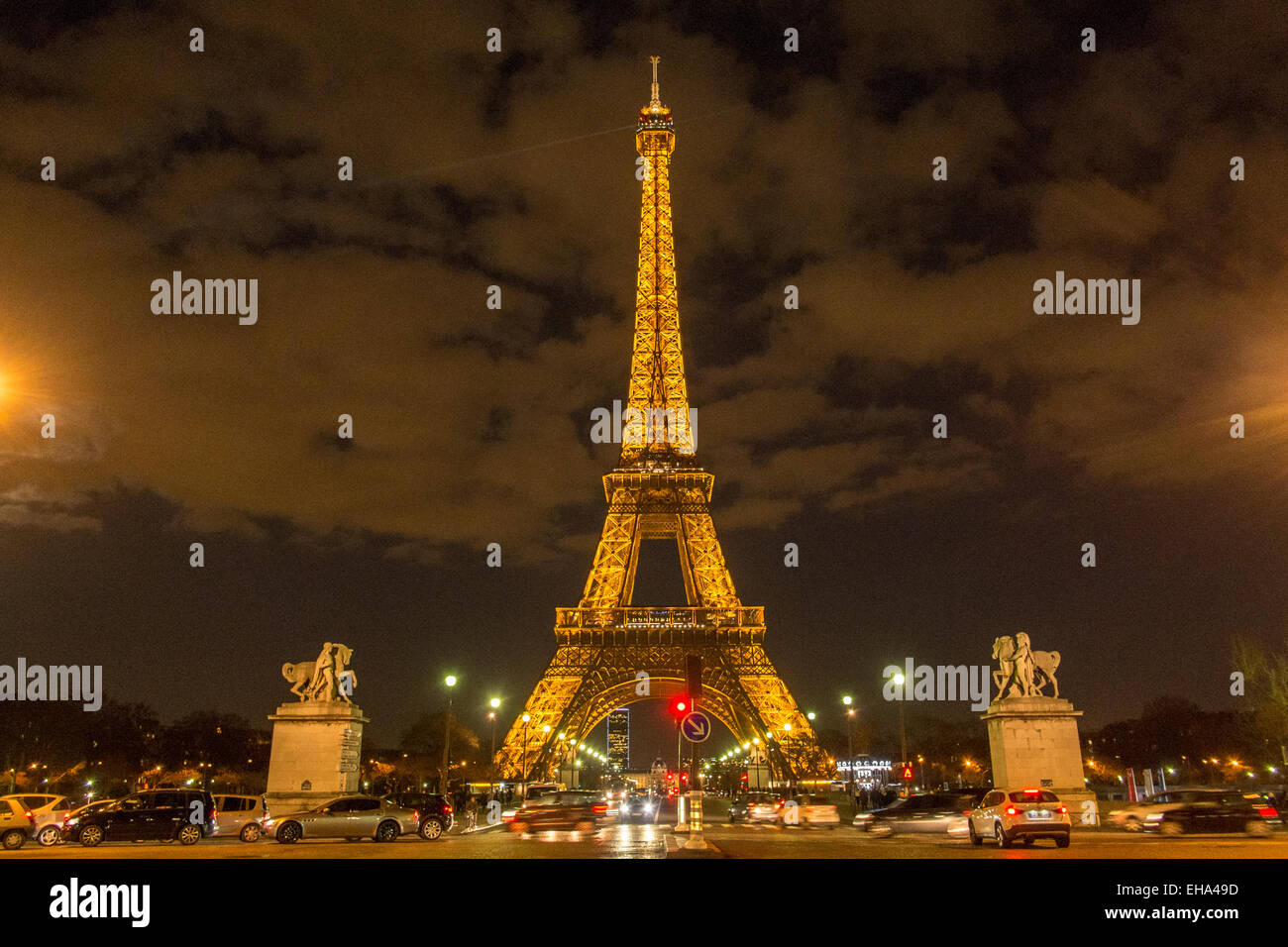 The Eiffel Tower in Paris, France, viewed from the Place de Varsovie ...