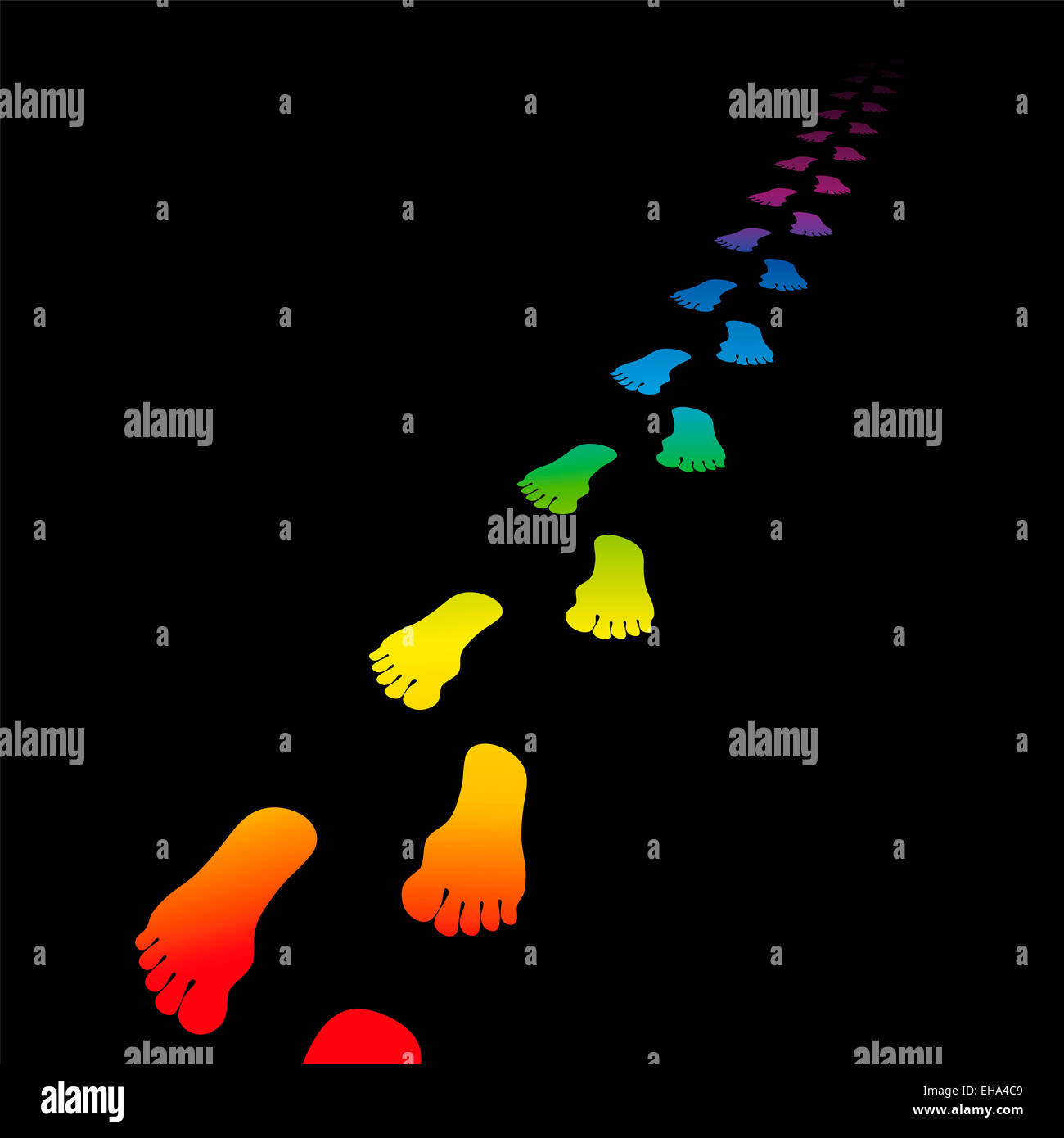Rainbow gradient footprint on black background Stock Photo - Alamy