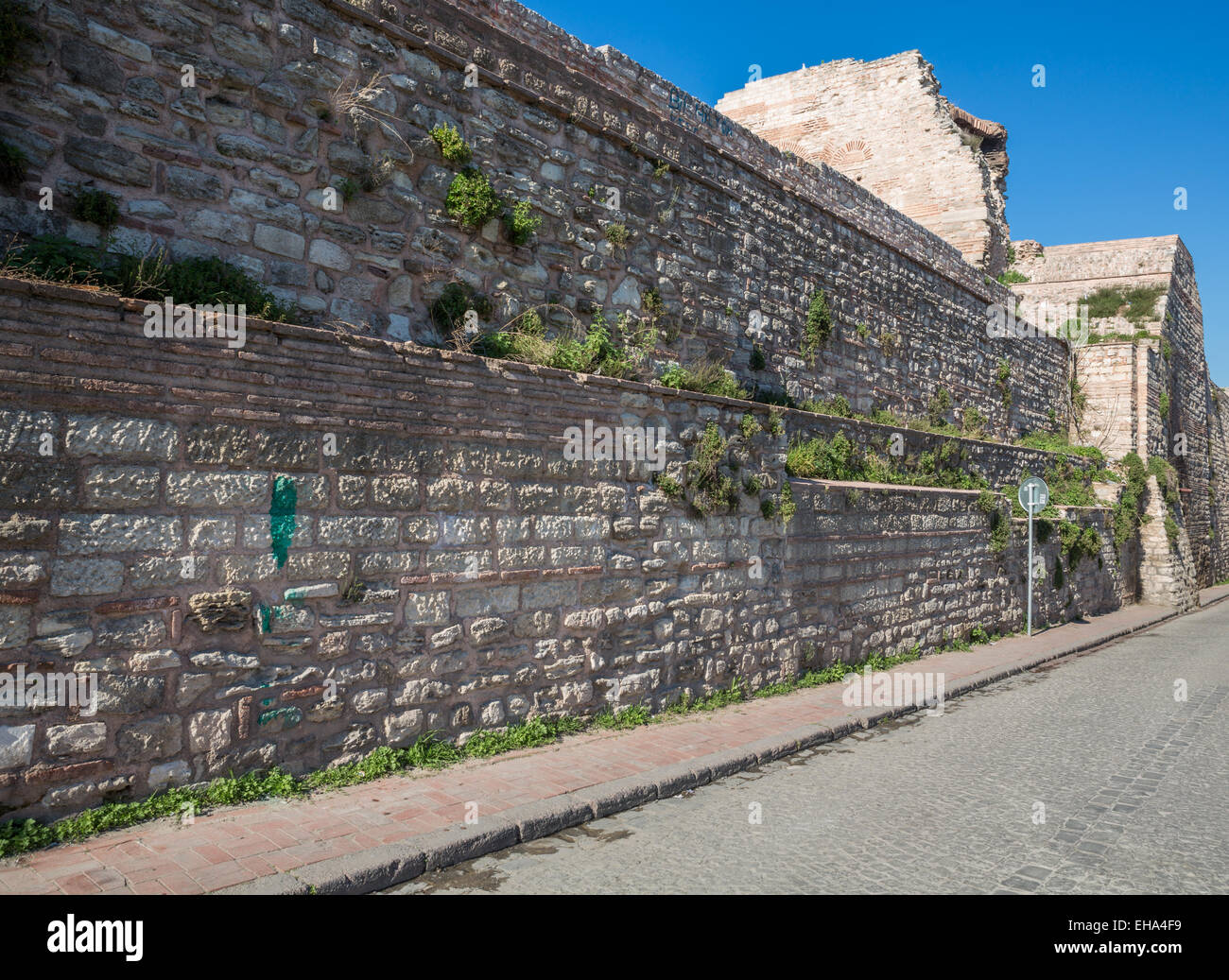 City walls of Istanbul and paving, Theodosius stone wall Stock Photo ...
