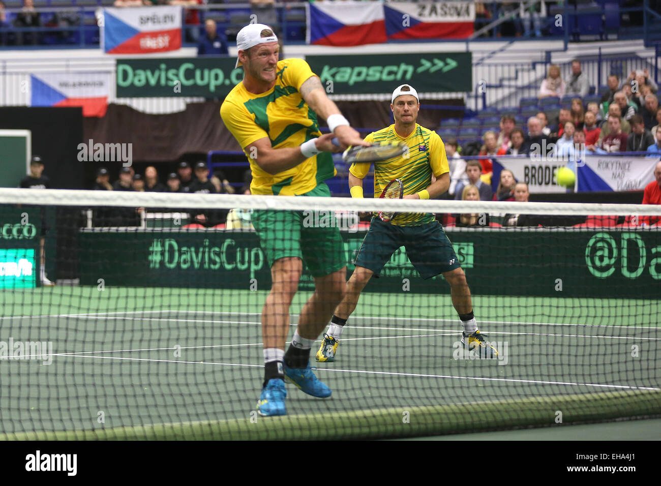 Ostrava, Czech Republic. 7th Mar, 2015. Lleyton Hewitt, right, of ...