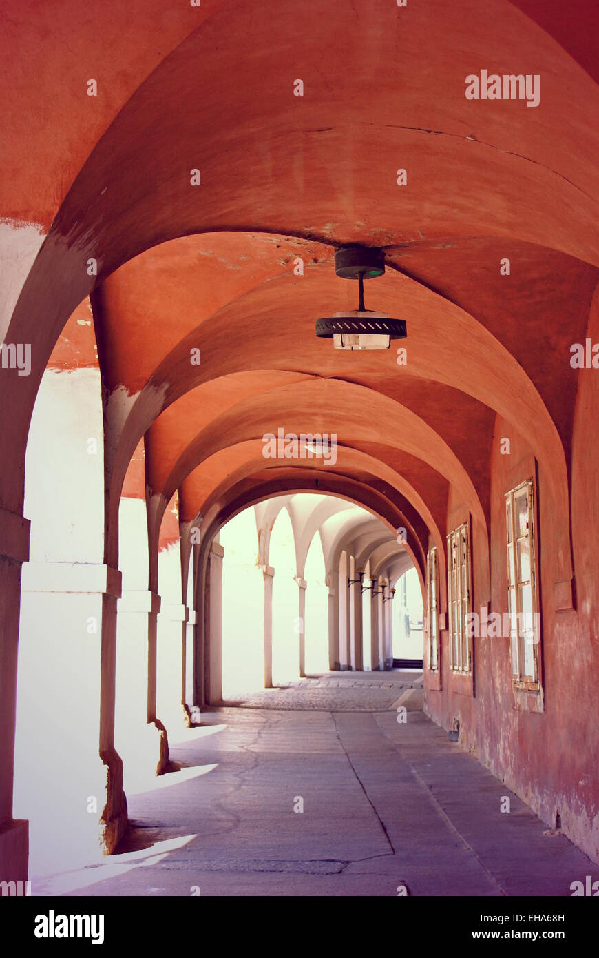 Medieval stone columns in the historical center of Prague, one of the ...