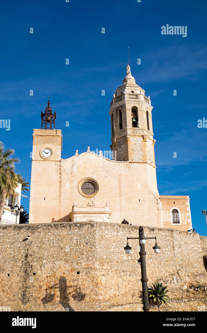 The church of Sant Bartomeu i Santa Tecla in Sitges, Spain Stock Photo ...