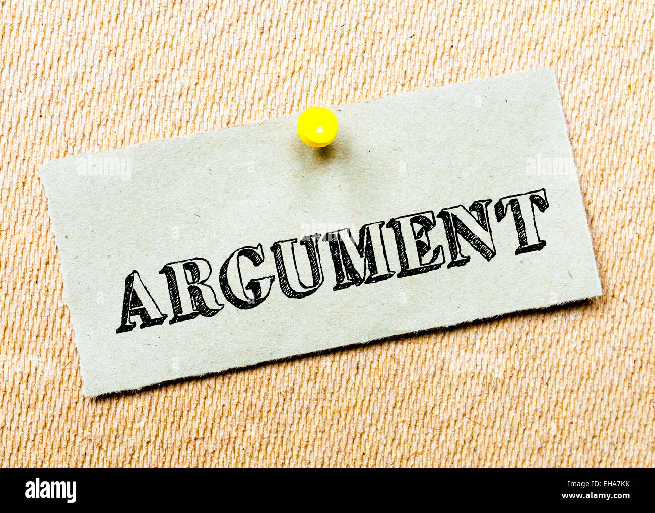 Recycled paper note pinned on cork board. Argument Message. Concept ...