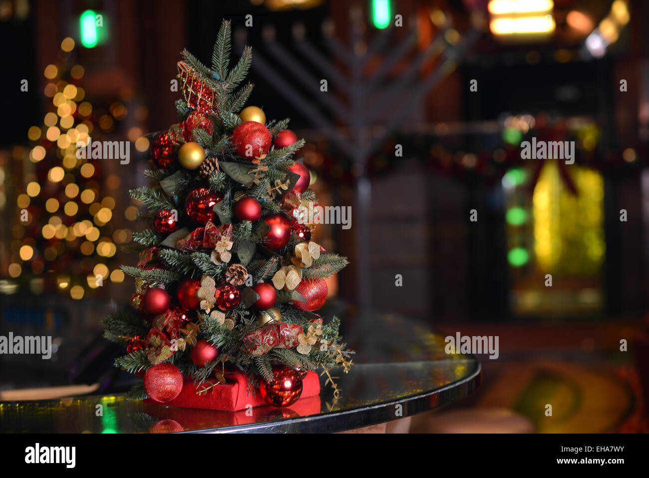 Golden Christmas Tree Scene Background Stock Photo - Alamy