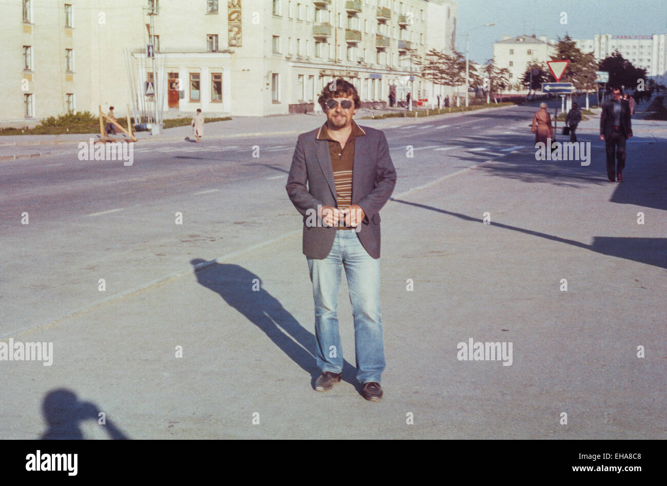 Magadan, USSR - 1 July, 1983: Soviet people on a street of the port ...