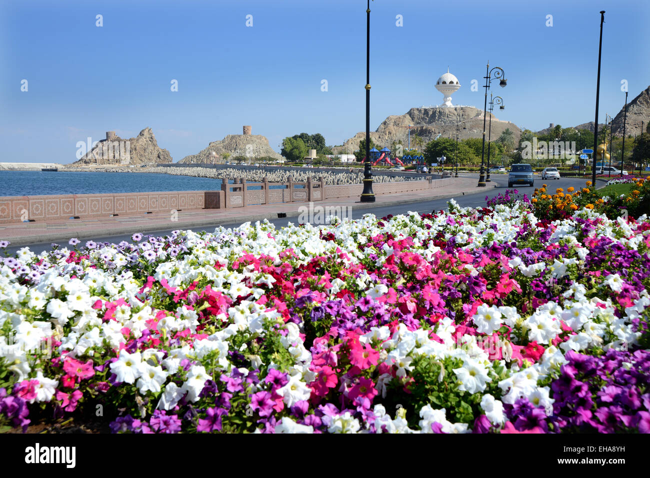 MUSCAT -OMAN The attractive and colourfull waterfront to the harbour ...