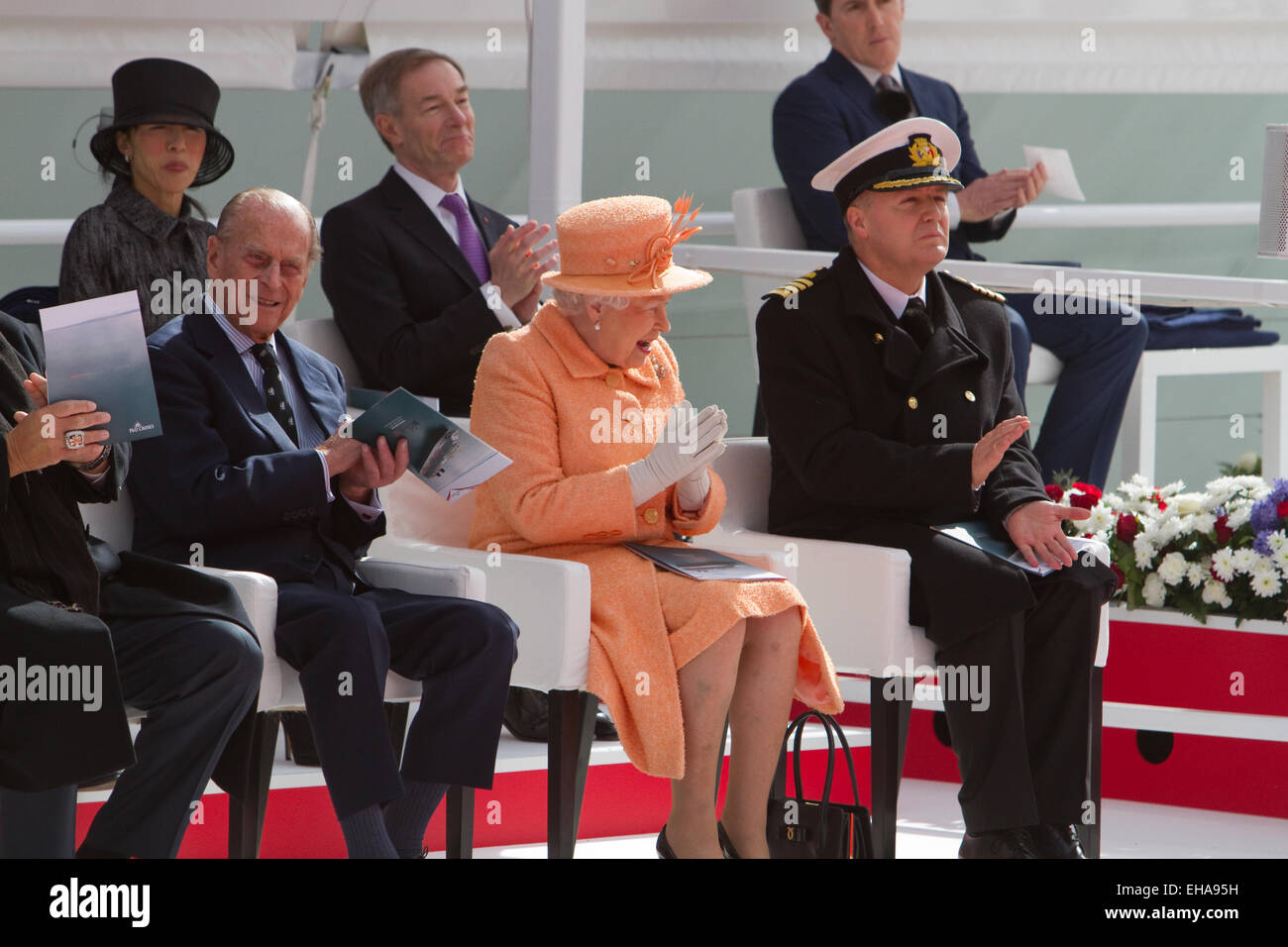 Her Majesty The Queen and the Duke of Edinburgh clap during the naming ...