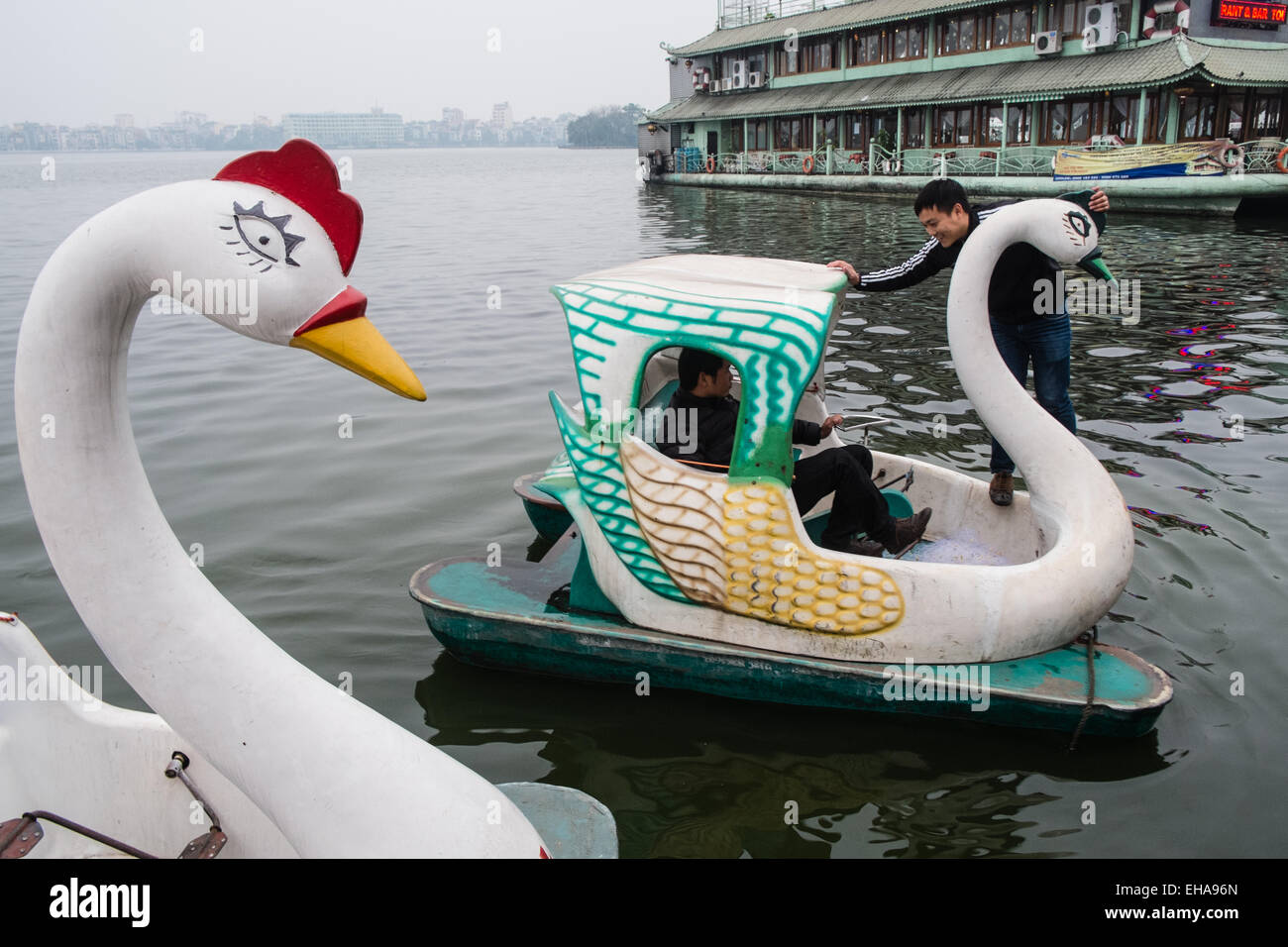 Swan shaped bird pedalo,peddle boats, on West Lake,Ho Tay, Ha Noi,Hanoi ...