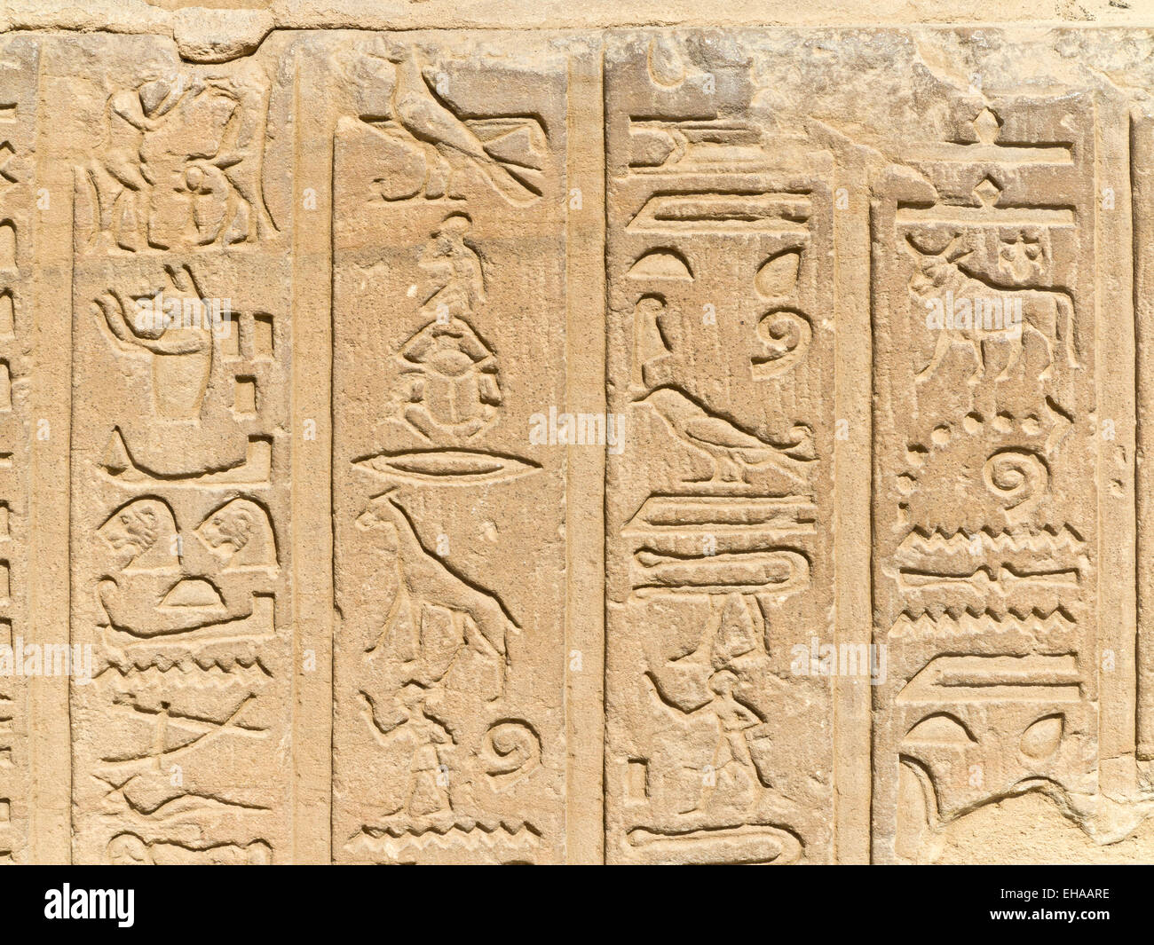 Reliefs at the temple of Haroeris and Sobek at Kom Ombo in the Nile ...