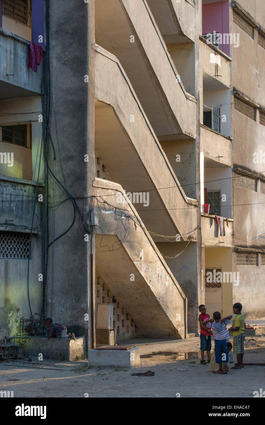 Zanzibar, Communist Housing Blocks Along Karume Rd Stock Photo - Alamy