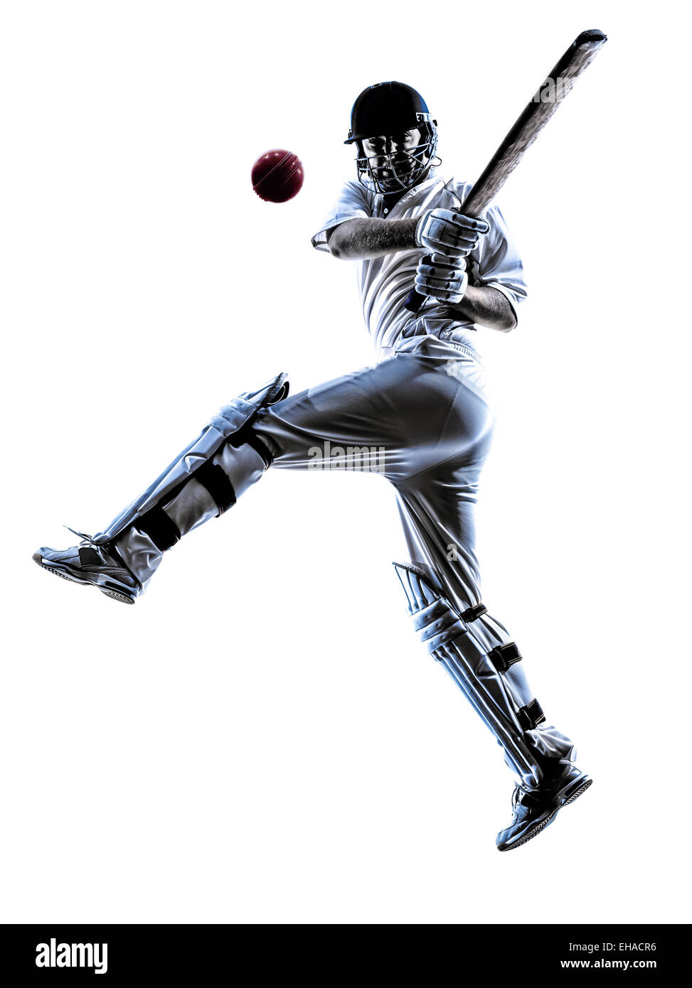 Cricket player batsman in silhouette shadow on white background Stock ...