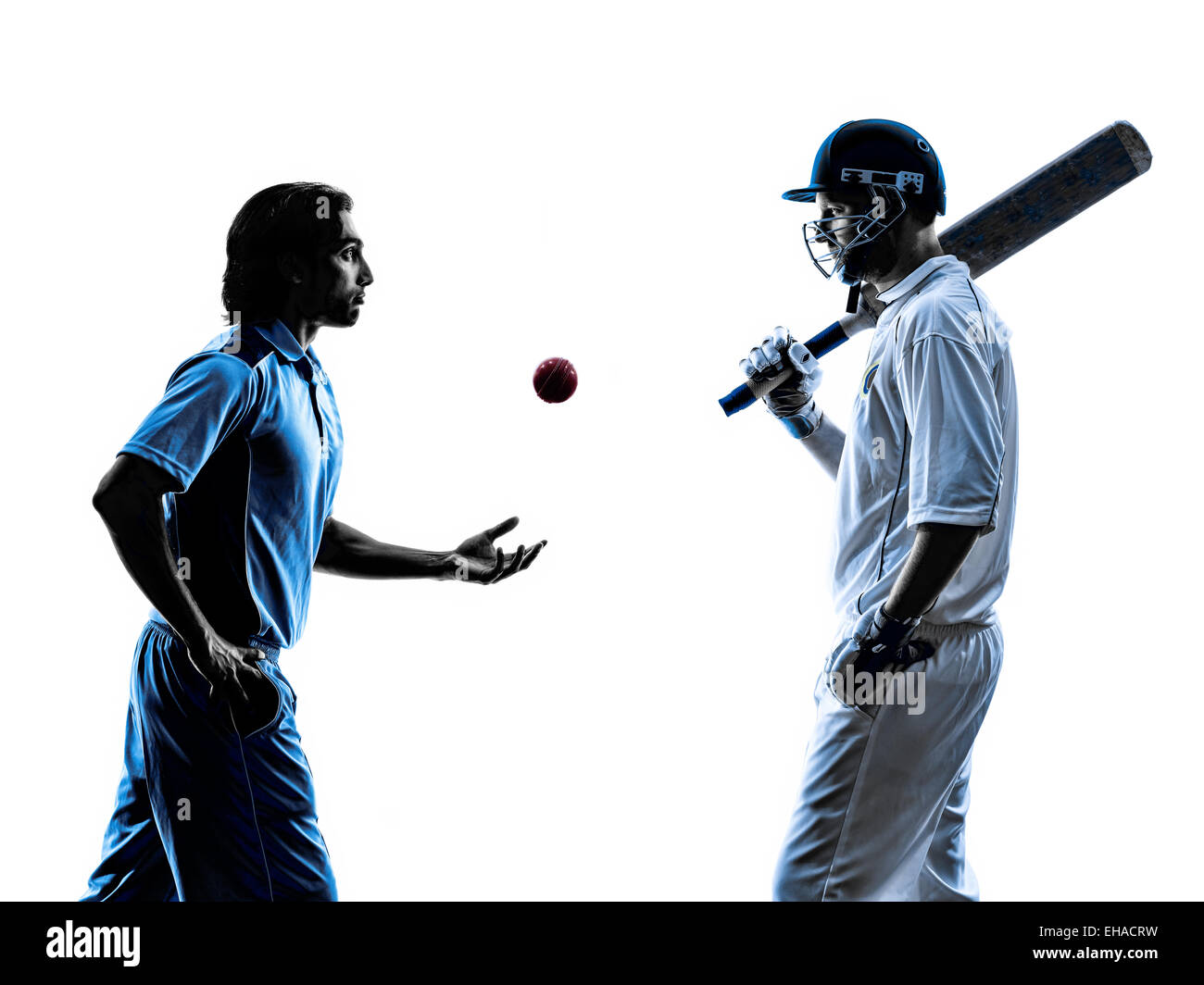 two Cricket players in silhouette shadow on white background Stock ...