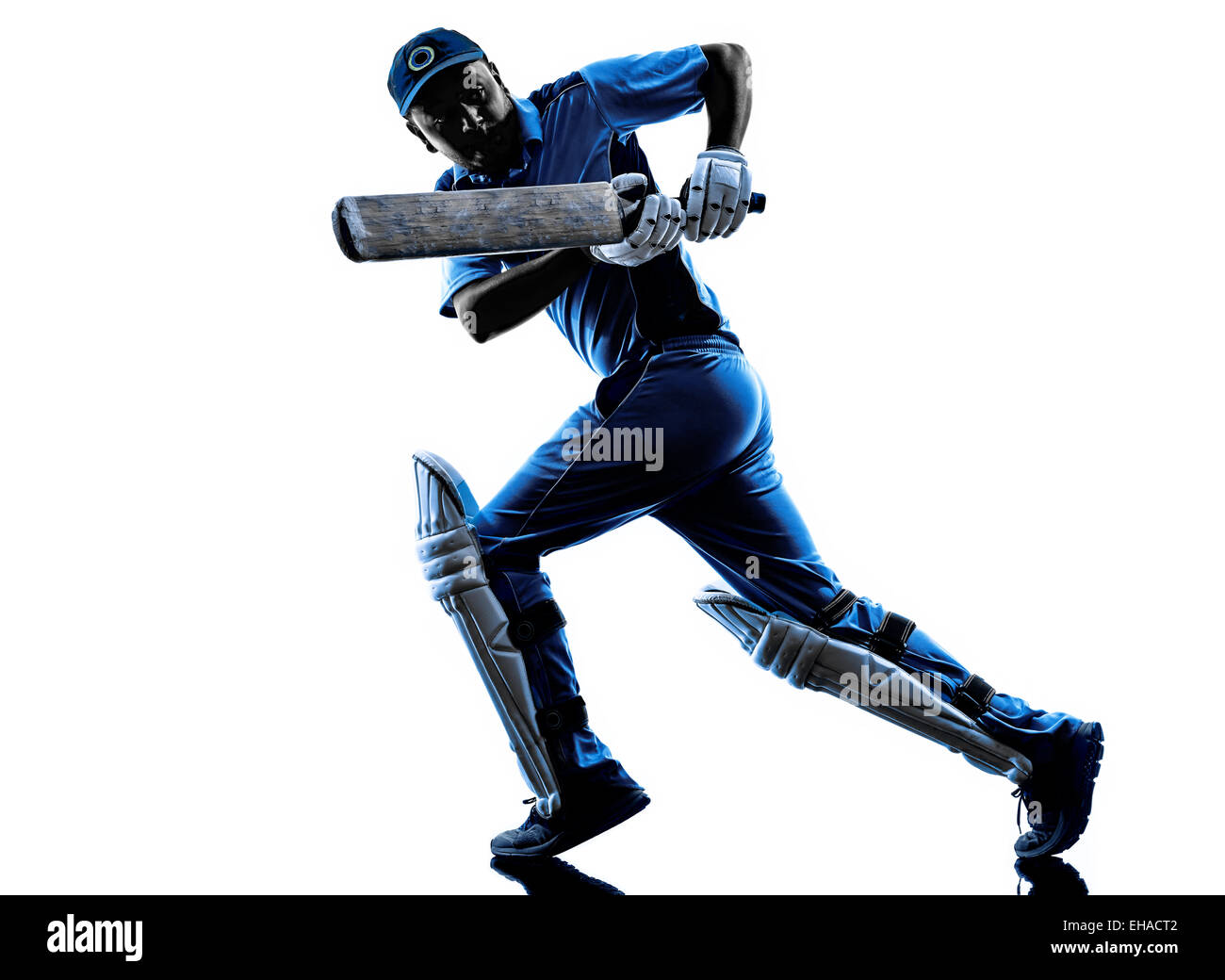 Cricket player batsman in silhouette shadow on white background Stock ...