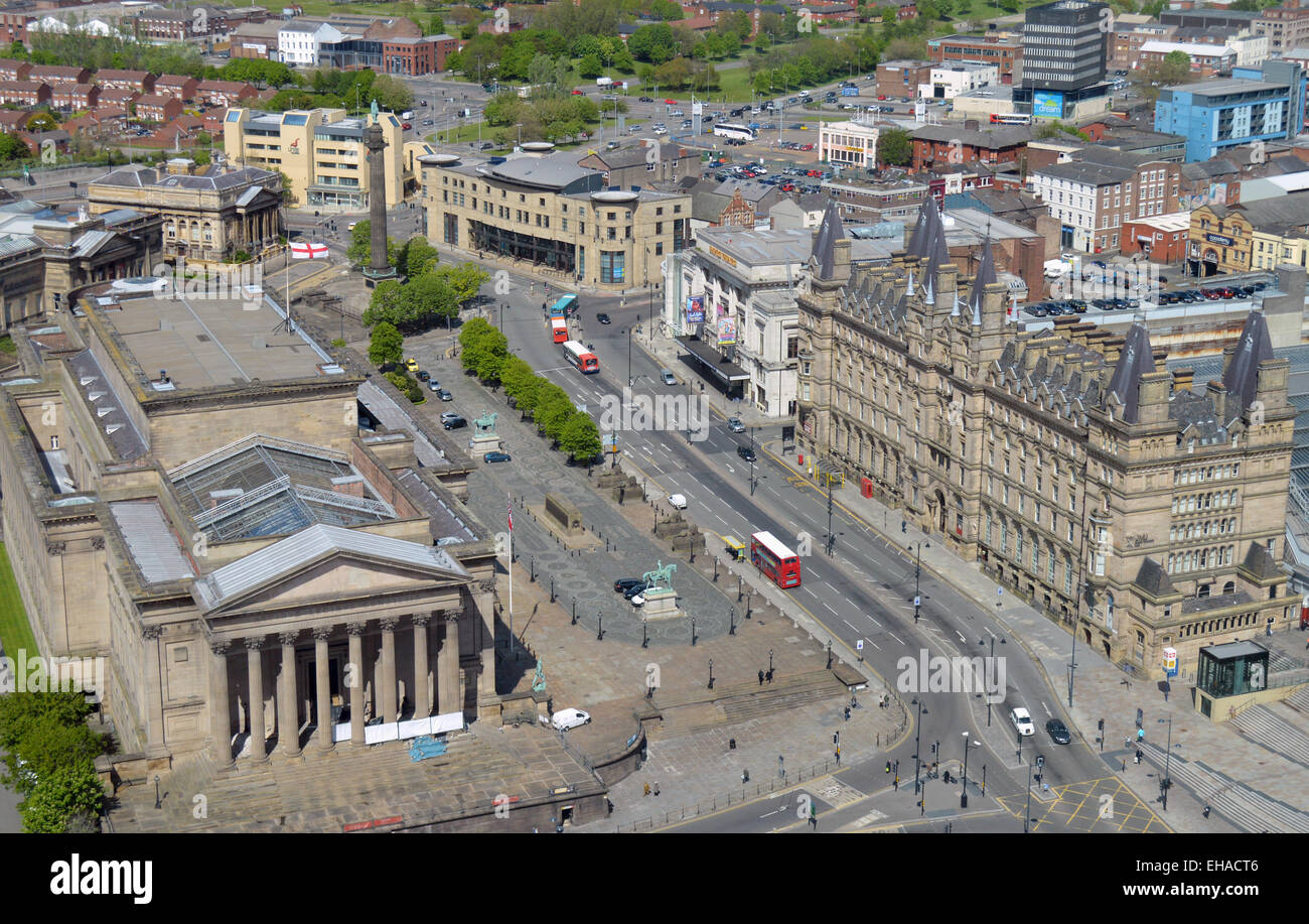 Aerial view of Lime Street in Liverpool showing St.George's Hall(left ...