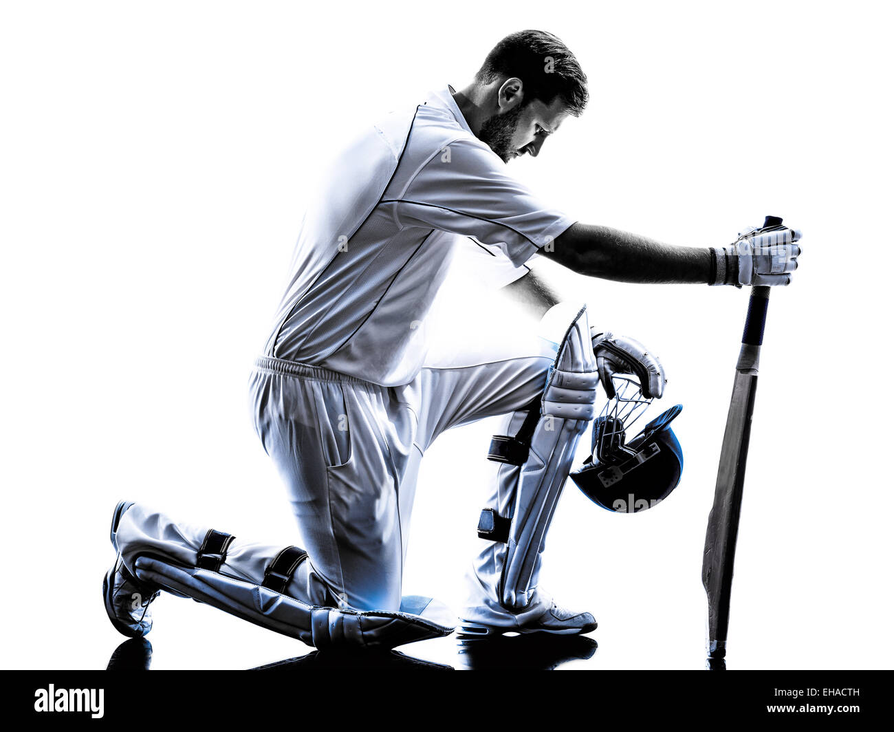 Cricket player batsman in silhouette shadow on white background Stock ...