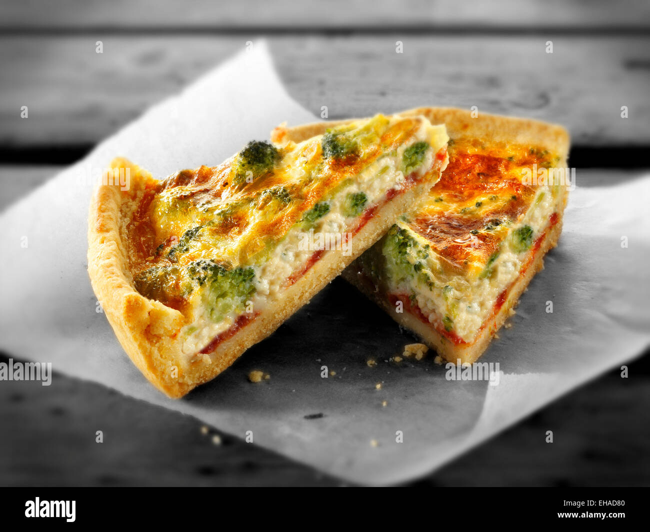 Broccoli quiche slice Stock Photo - Alamy