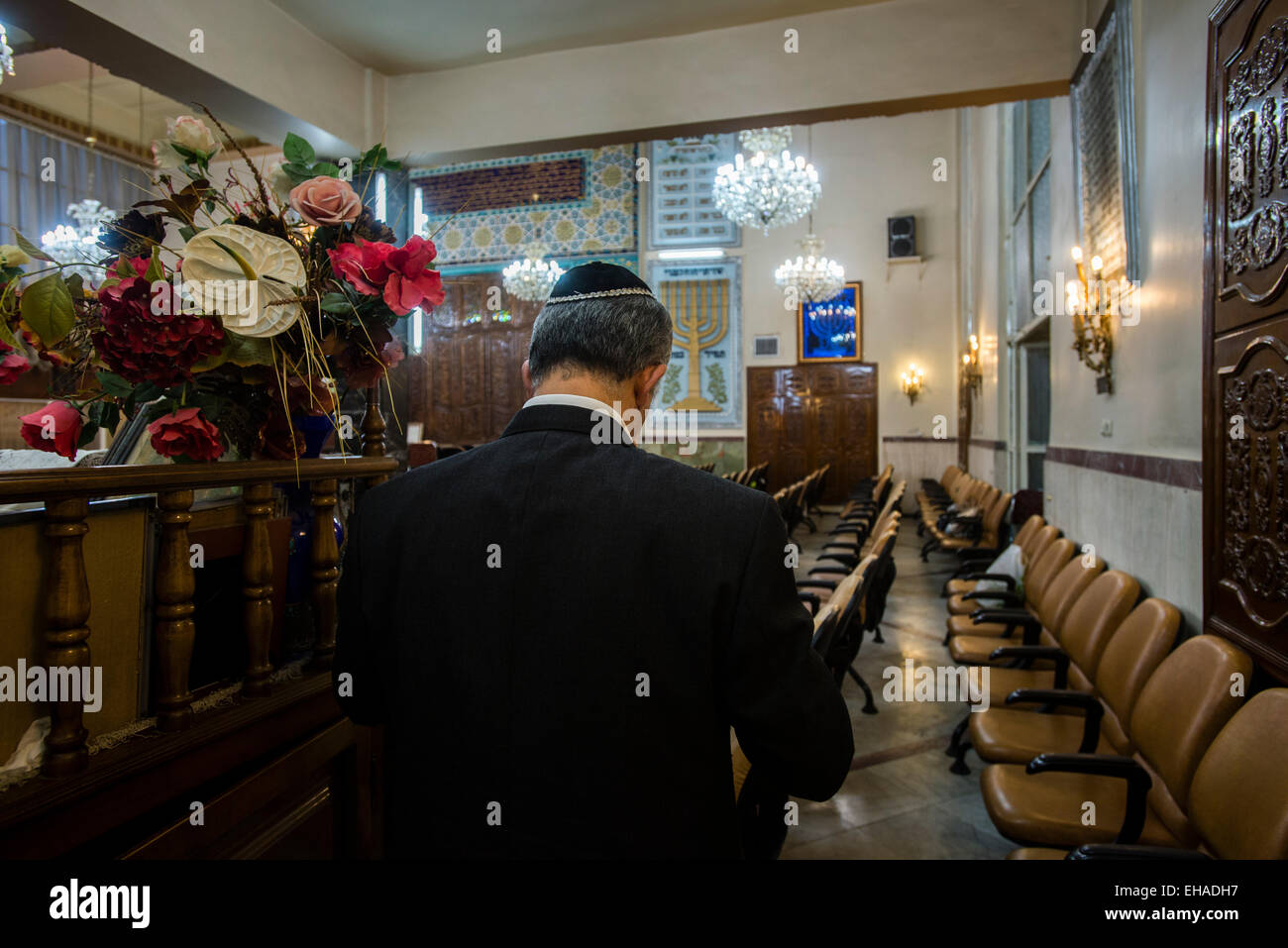 A Jew prays on Rosh Hashanah, Jewish New Year, in Yusef Abad Synagogue ...