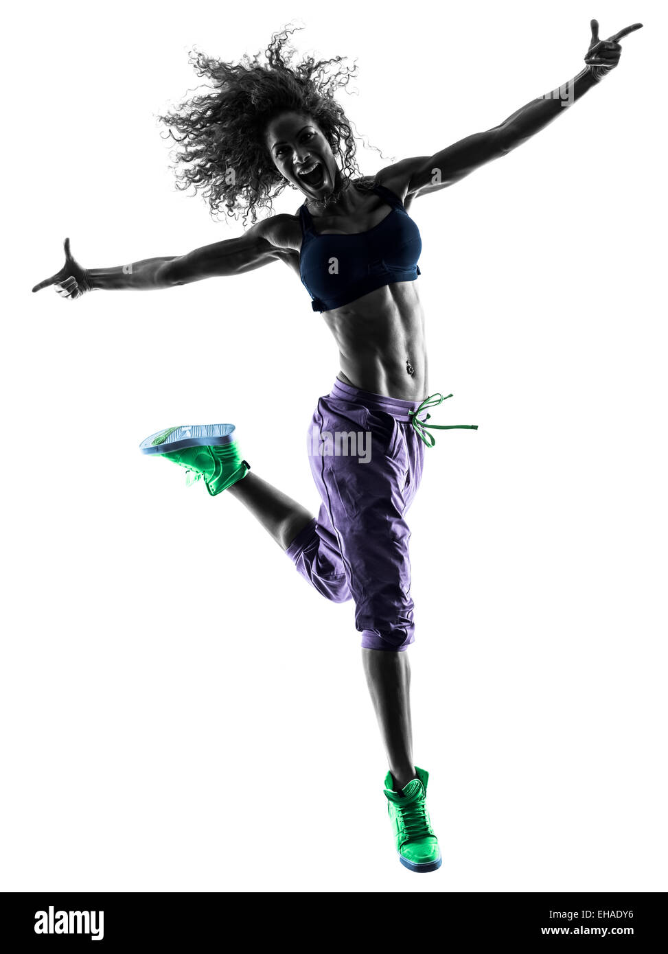 one african woman woman zumba dancer dancing exercises in studio ...