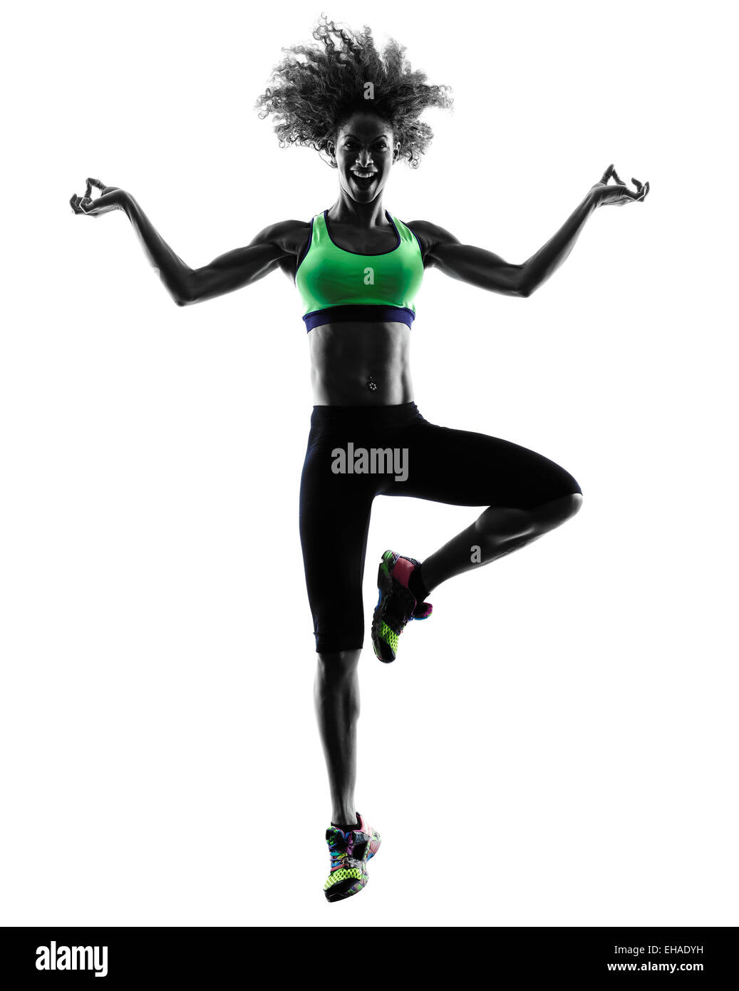 one african woman woman zumba dancer dancing exercises in studio ...