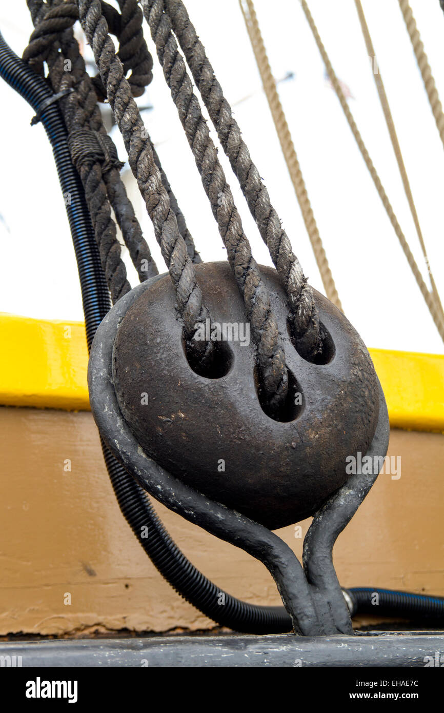 Detail view of running and standing rigging on a schooner (Tall ship ...