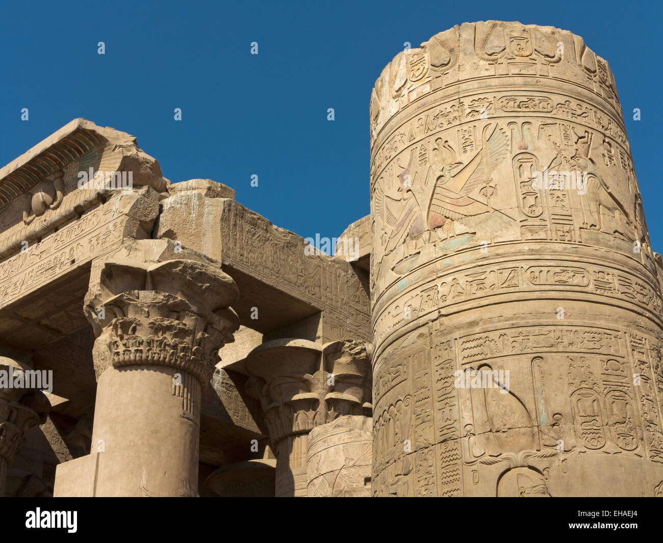 Columns at The Temple of Haroeris and Sobek at Kom Ombo in the Nile ...