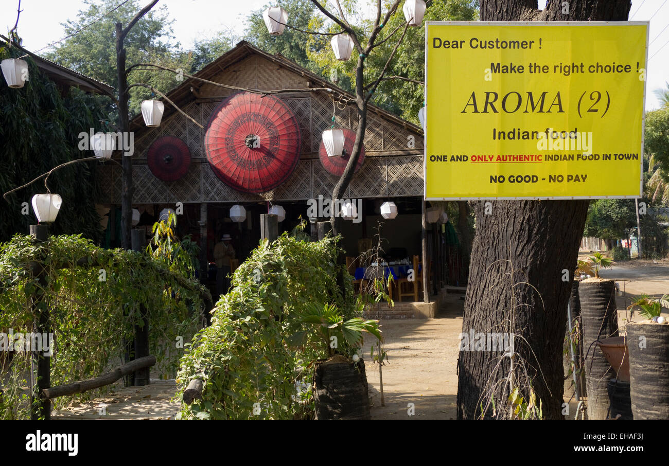 Restaurant and sign Bagan Myanmar Stock Photo - Alamy