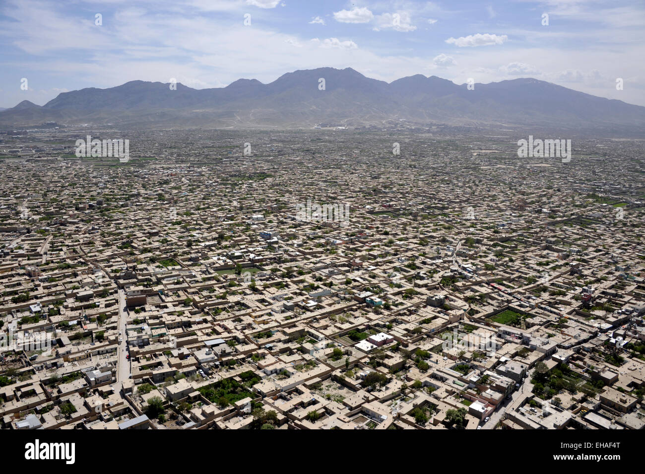 Kabul in Afghanistan from the air, show green areas, built up areas ...