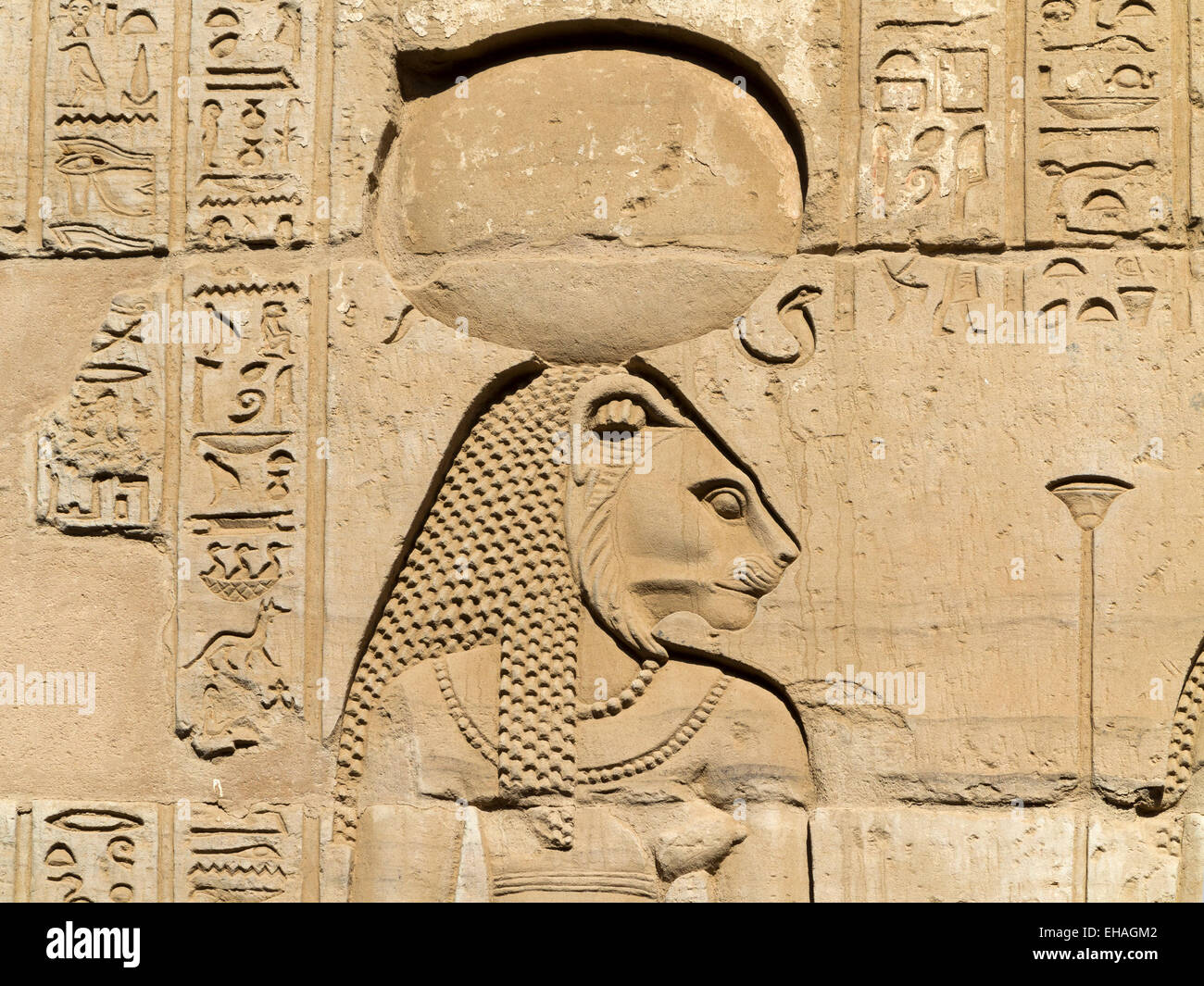 Reliefs at the temple of Haroeris and Sobek at Kom Ombo in the Nile ...