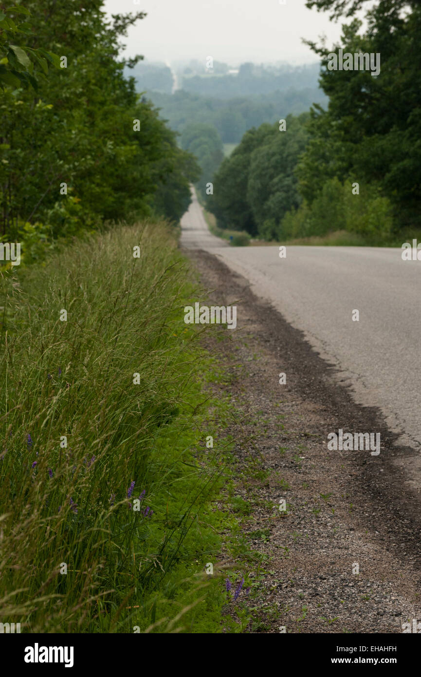 A paved and hilly country road near Meaford, Ontario, fades into the ...