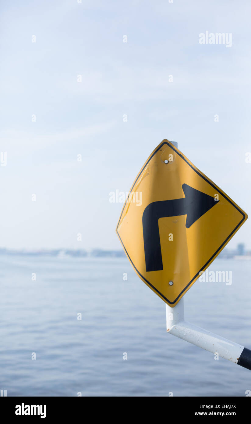 Bent right turn traffic sign, Tha Chalom, Thailand Stock Photo - Alamy