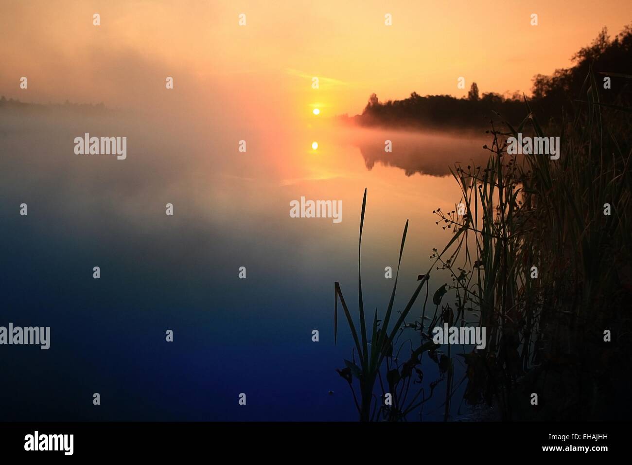 Morning mist landscape dawn landscape sunset hi-res stock photography ...