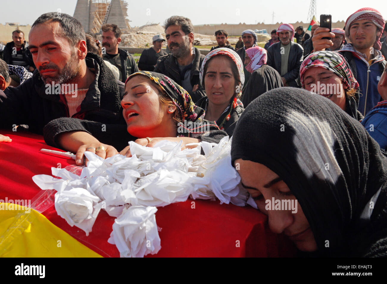 Kobane, Syria. 28th Feb, 2015. Weeping and mourning residents in Kobane ...
