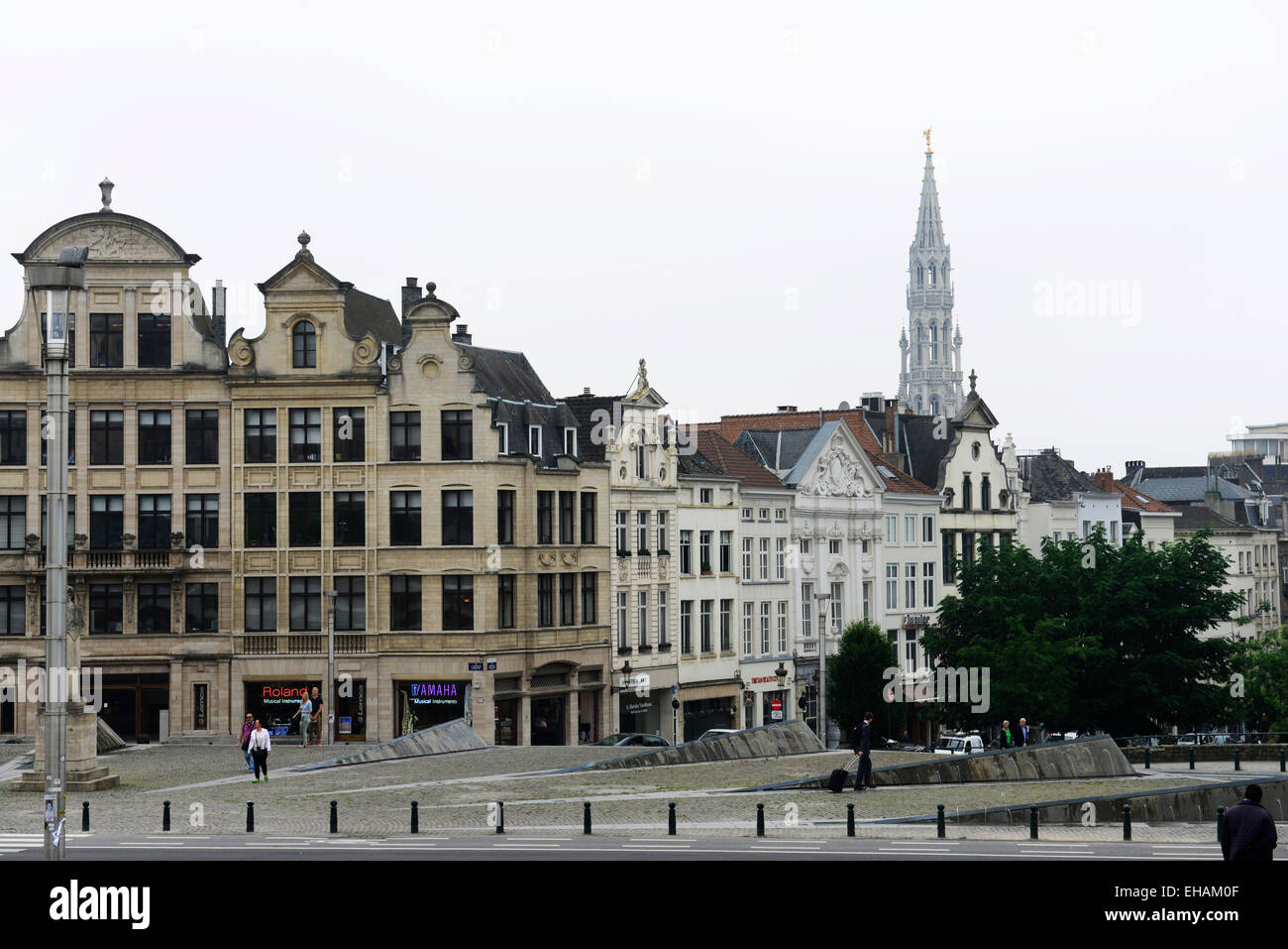 A view of the old city of Brussels including the town hall tower Stock ...