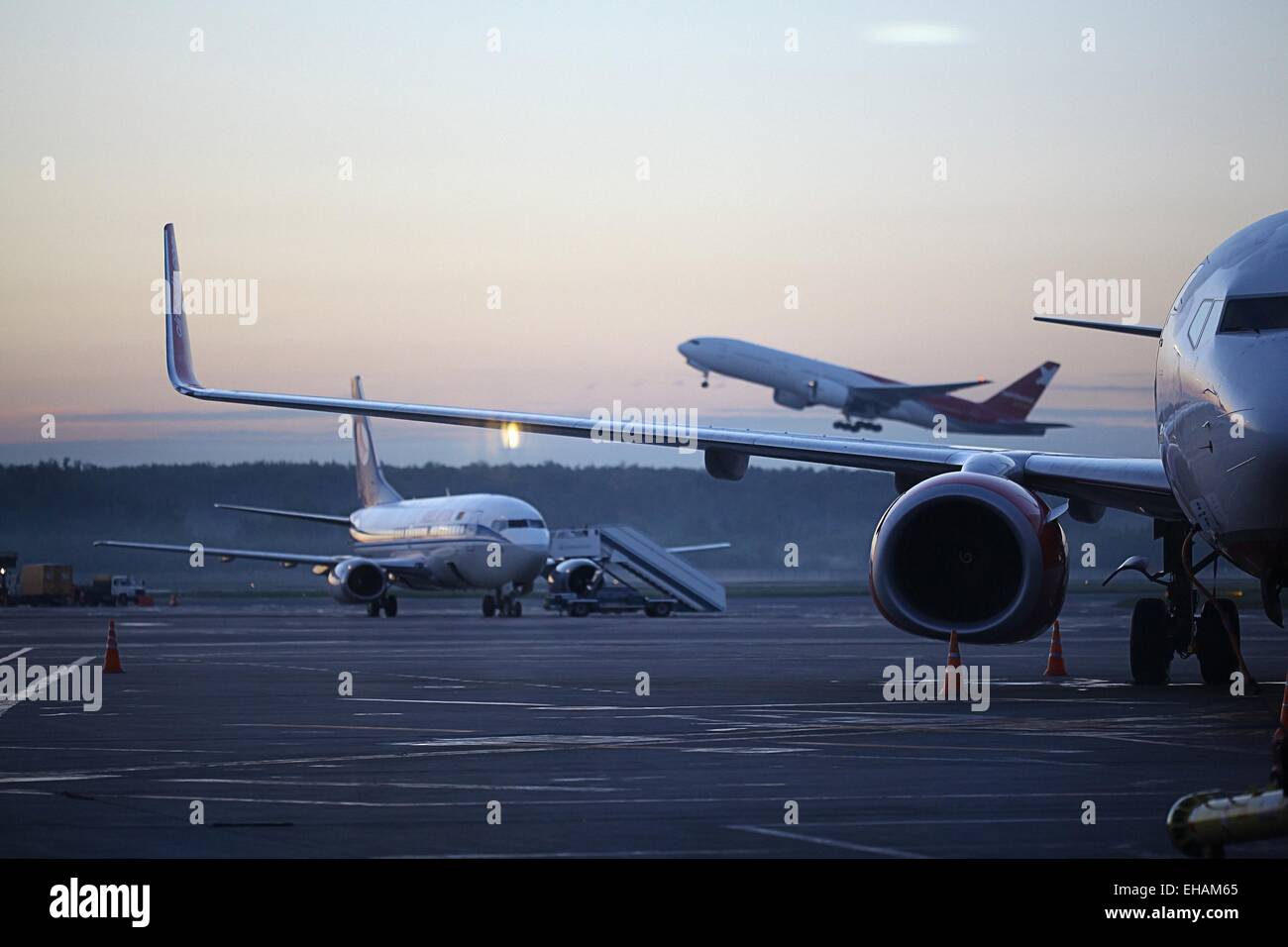 aircraft on takeoff at the airport Stock Photo - Alamy
