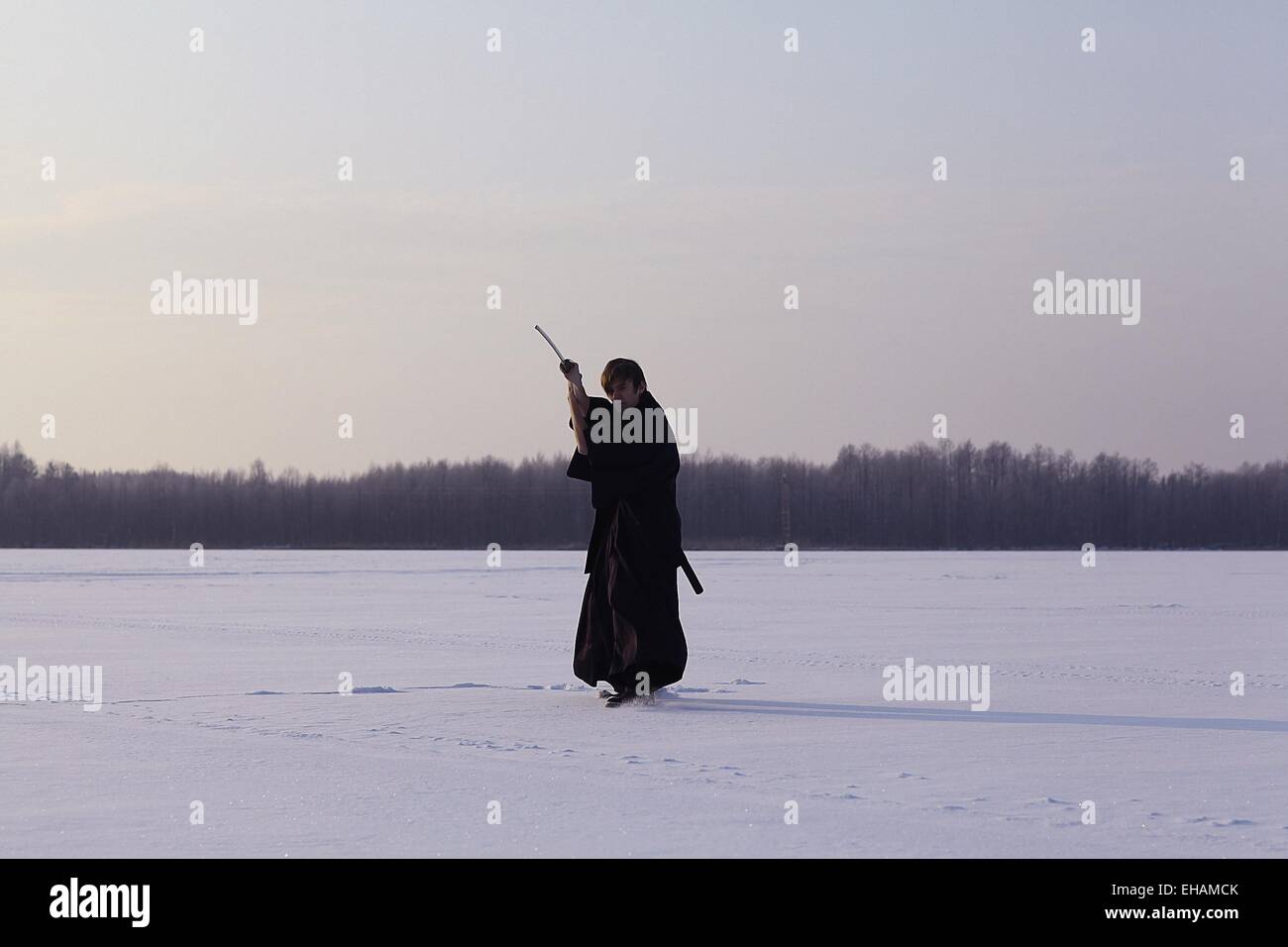 Japanese ninja winter portrait Stock Photo - Alamy