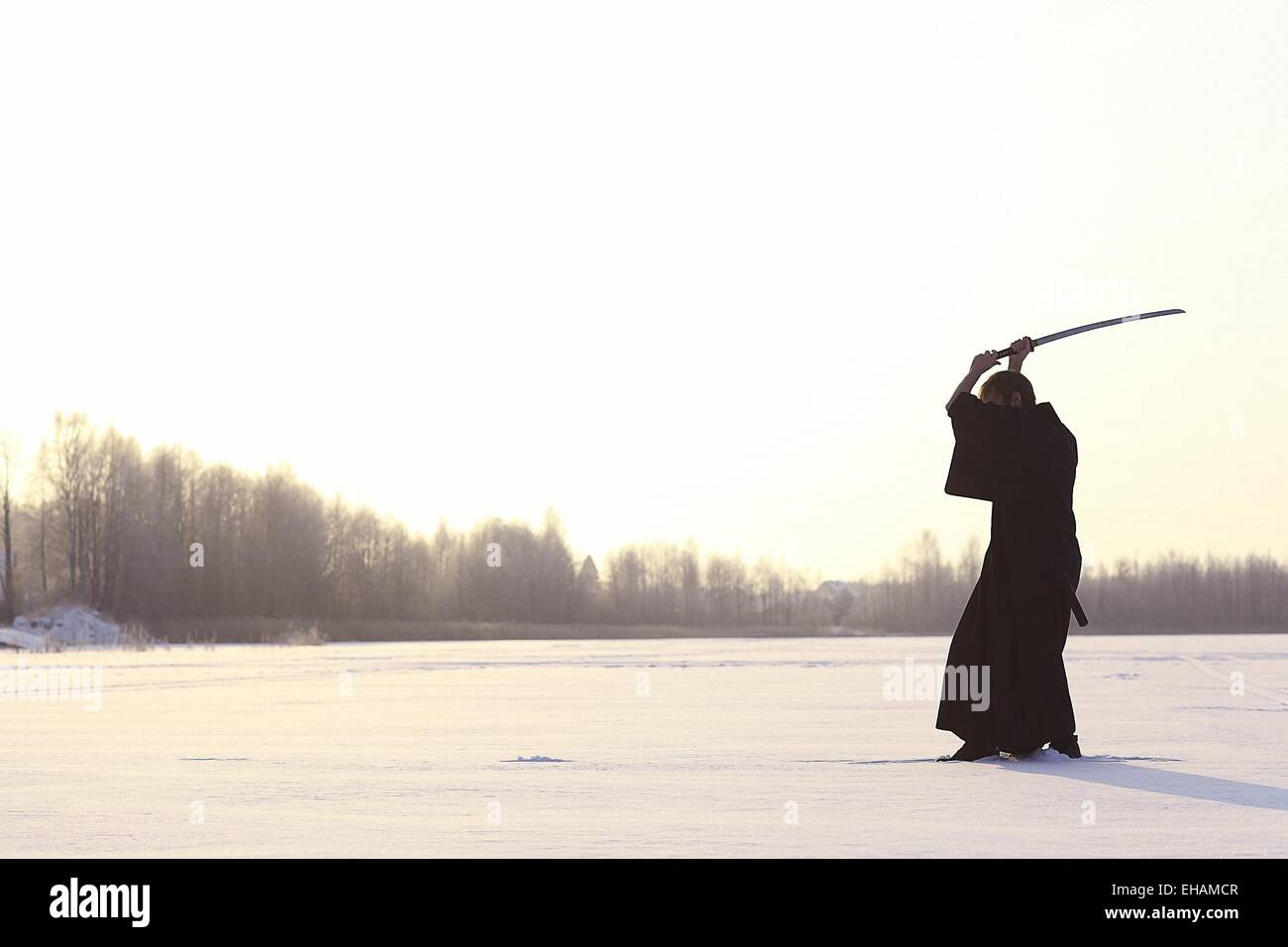 Japanese ninja winter portrait Stock Photo - Alamy