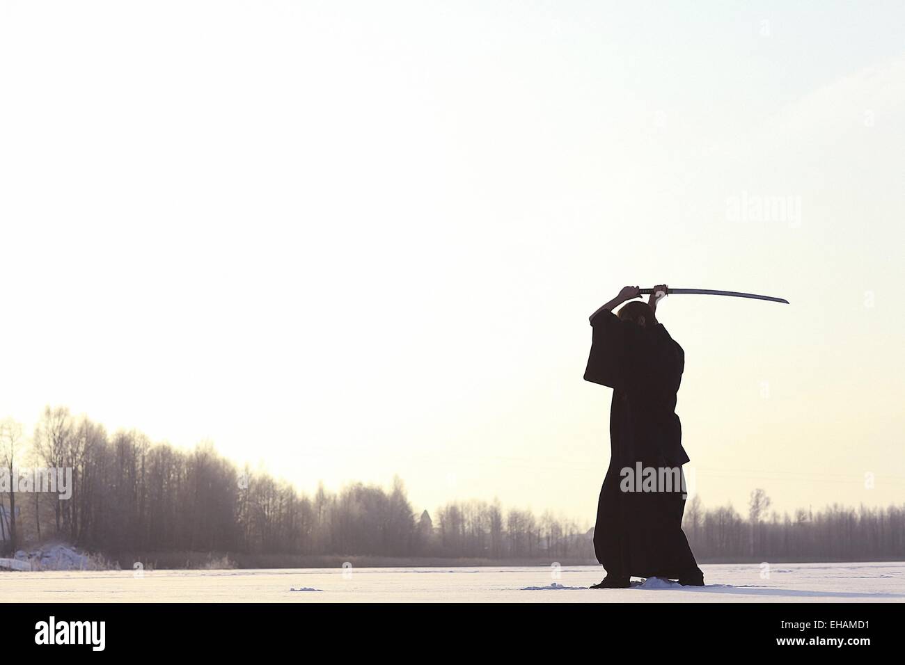 Japanese ninja winter portrait Stock Photo - Alamy