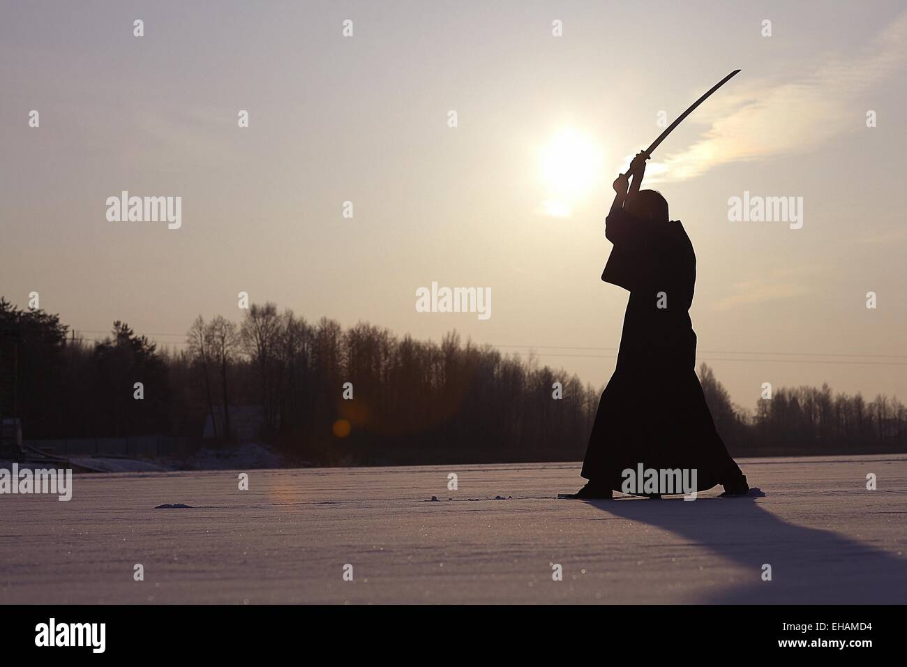 Japanese ninja winter portrait Stock Photo - Alamy