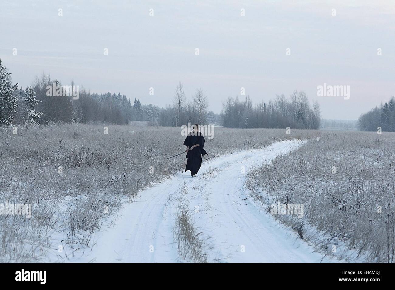 Japanese ninja winter portrait Stock Photo - Alamy