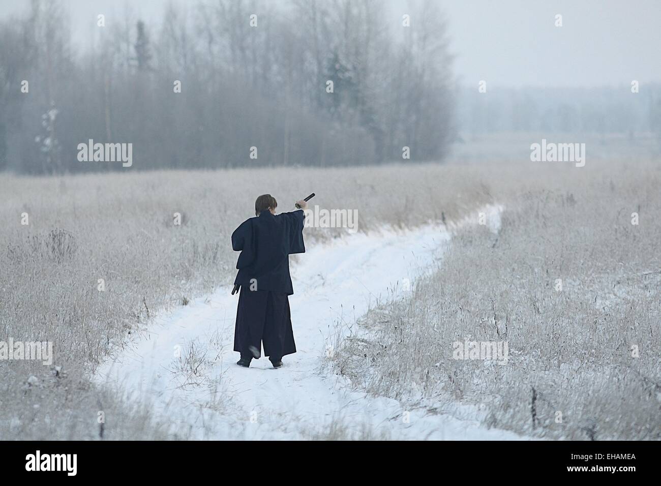 Japanese ninja winter portrait Stock Photo - Alamy