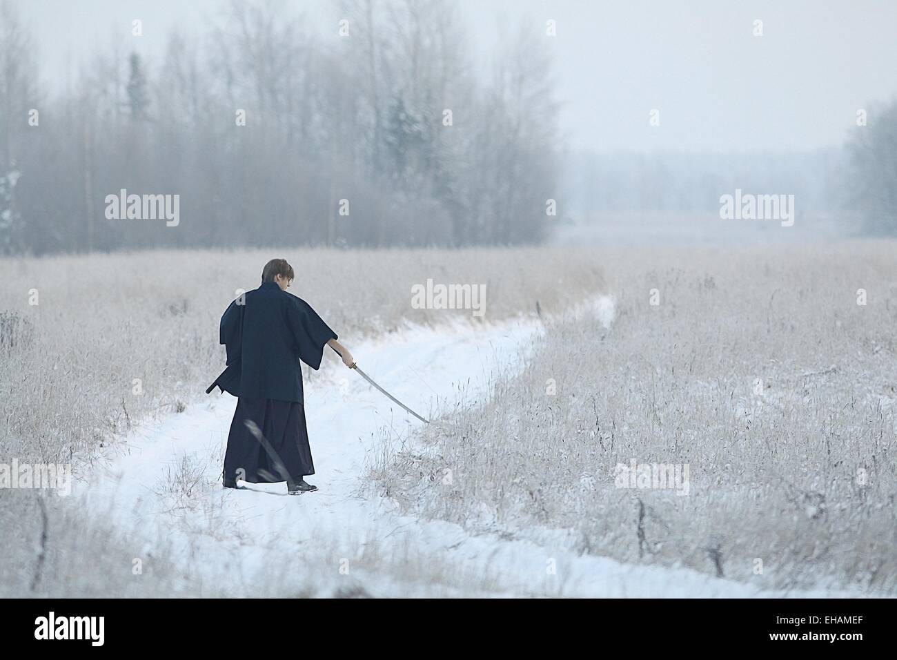 Japanese ninja winter portrait Stock Photo - Alamy